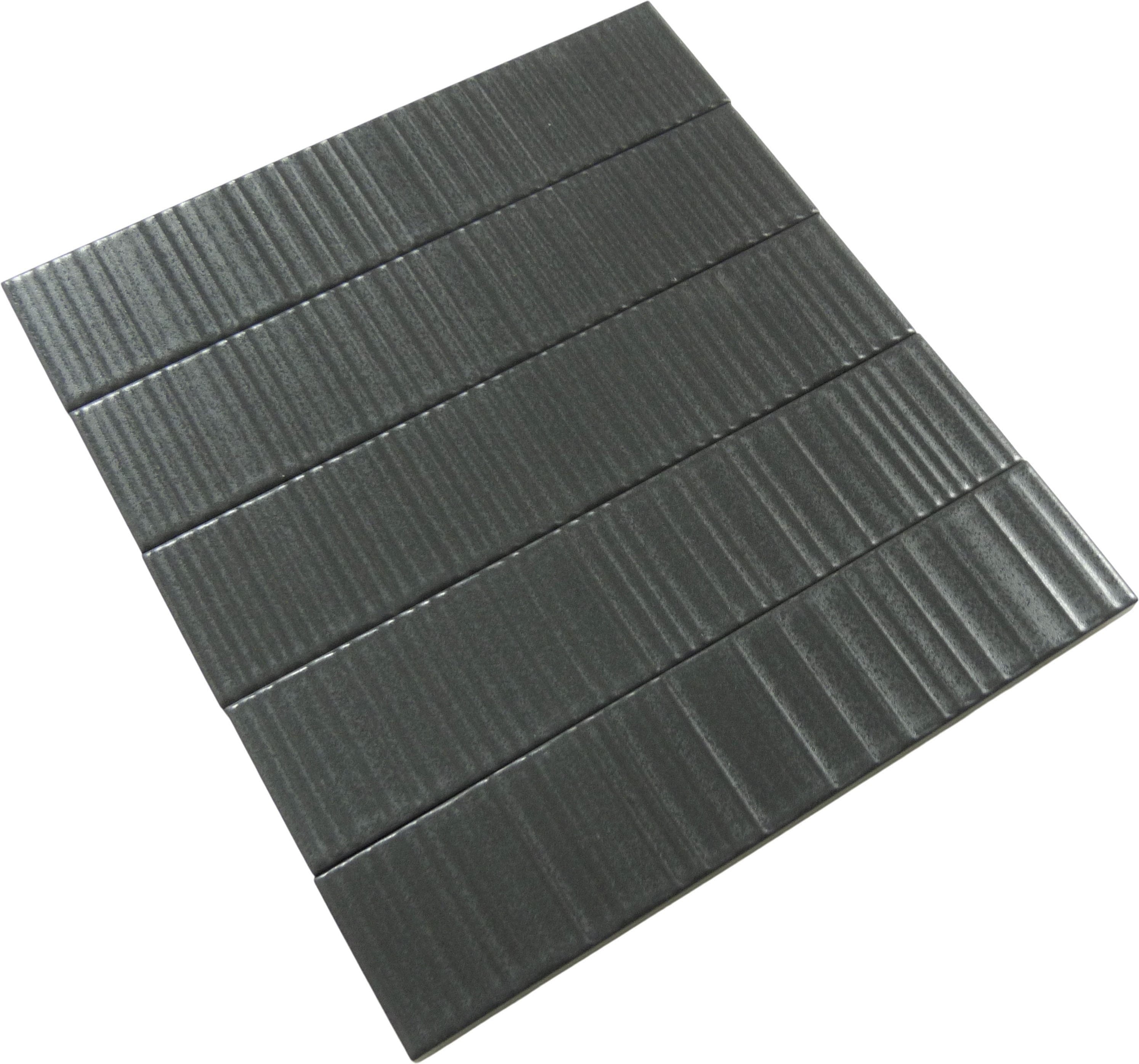 Illusion Onyx Grey Rippled Bar 2x8 Matte Porcelain Tile | Oasis Tile