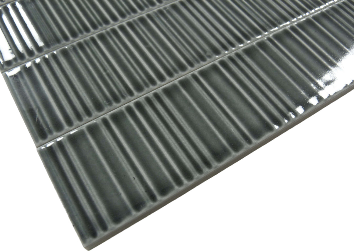Illusion Providence Grey Rippled Bar 2x8 Glossy Porcelain Tile | Oasis Tile