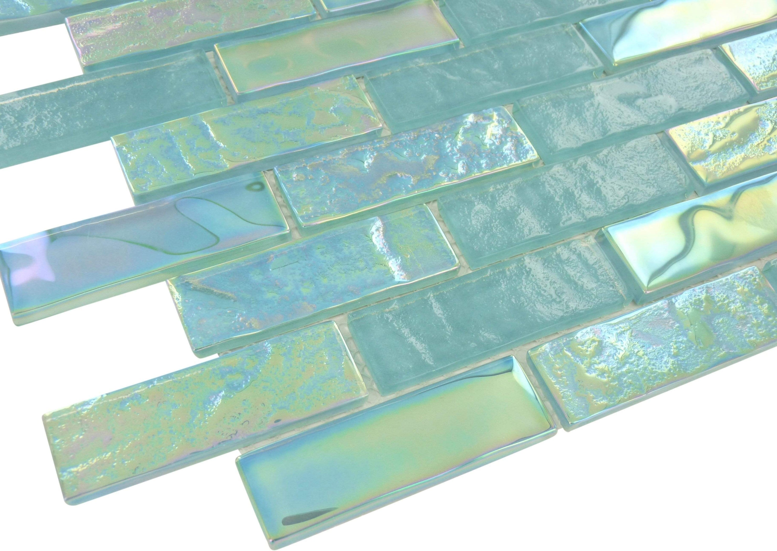 Emerald Green 1"x3" Glossy & Iridescent Glass Pool Tile