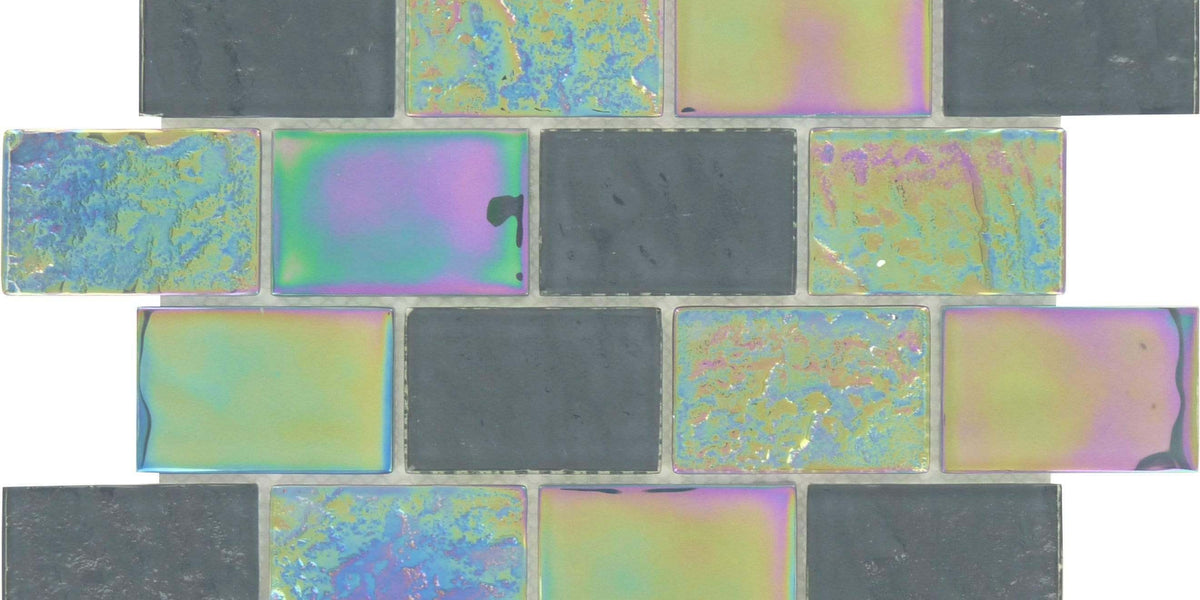 Glossy Iridescent Glass Tile | Thunder Grey 2" x 3" | Oasis Tile