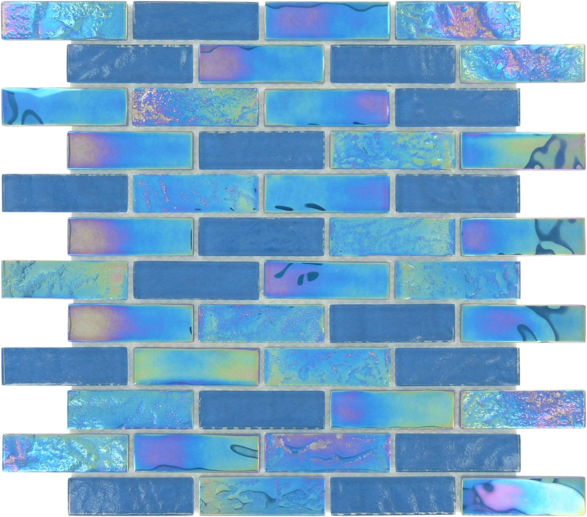 Tesoro Bimini Blue 1" x 3" Glossy & Iridescent Glass Tile TASNAUTBIMIN13