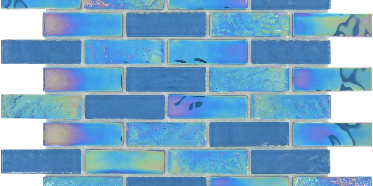 Tesoro Bimini Blue 1" x 3" Glossy & Iridescent Glass Tile TASNAUTBIMIN13