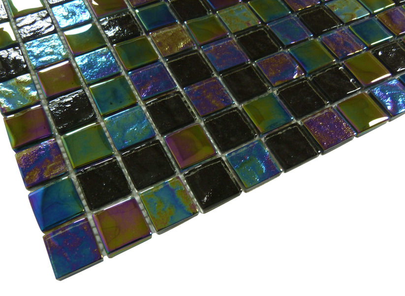 Tesoro Treasure Blackstone Black 1" x 1" Glossy & Iridescent Glass Pool ...