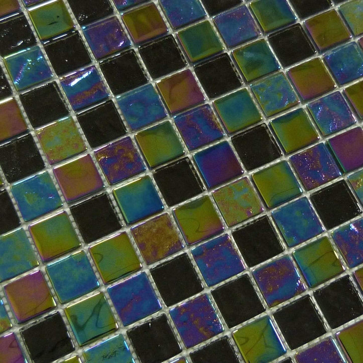 Tesoro Treasure Blackstone Black 1" x 1" Glossy & Iridescent Glass Pool ...