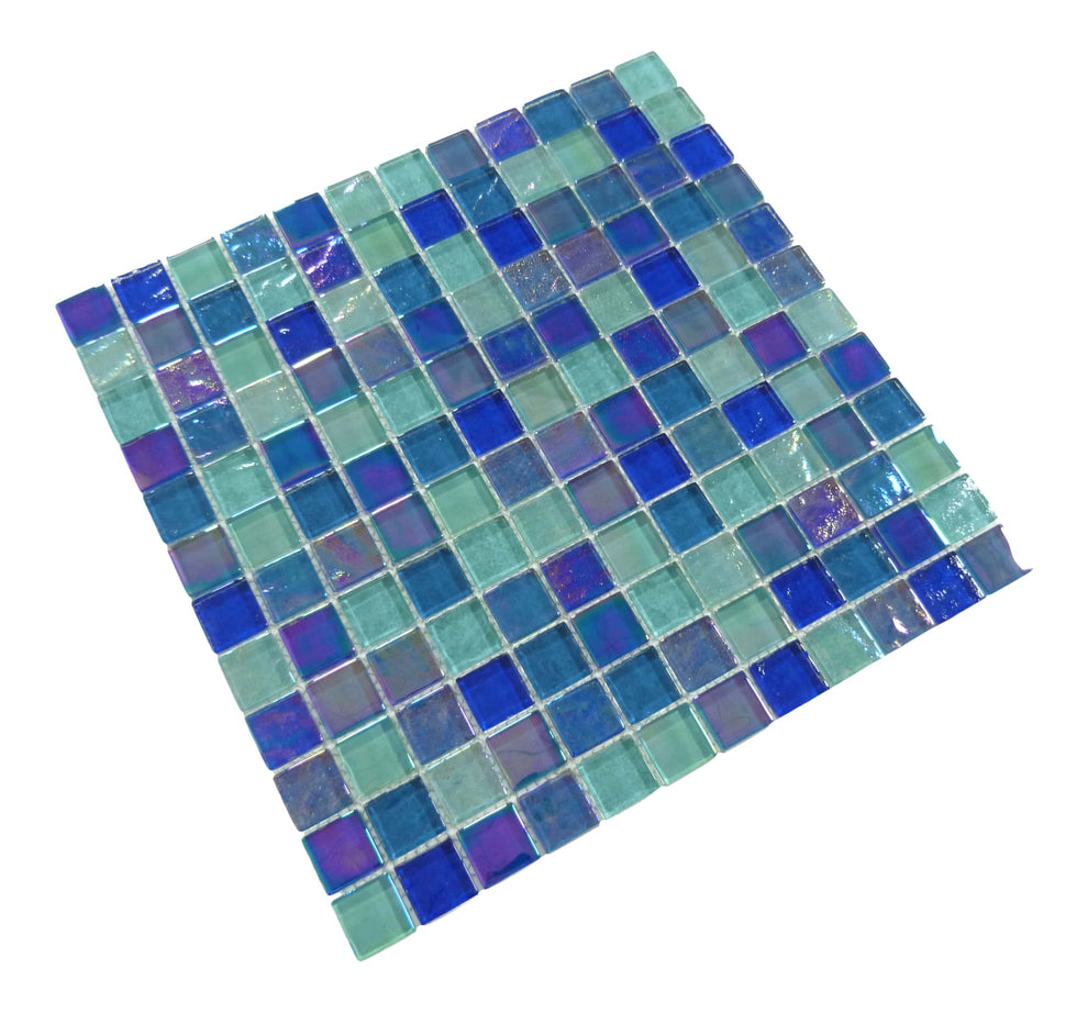 Tesoro Treasure Blendstone Blue 1" x 1" Glossy & Iridescent Glass Pool ...