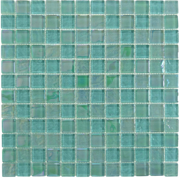 Tesoro Treasure Greenstone Green 1" x 1" Glossy & Iridescent Glass Pool ...