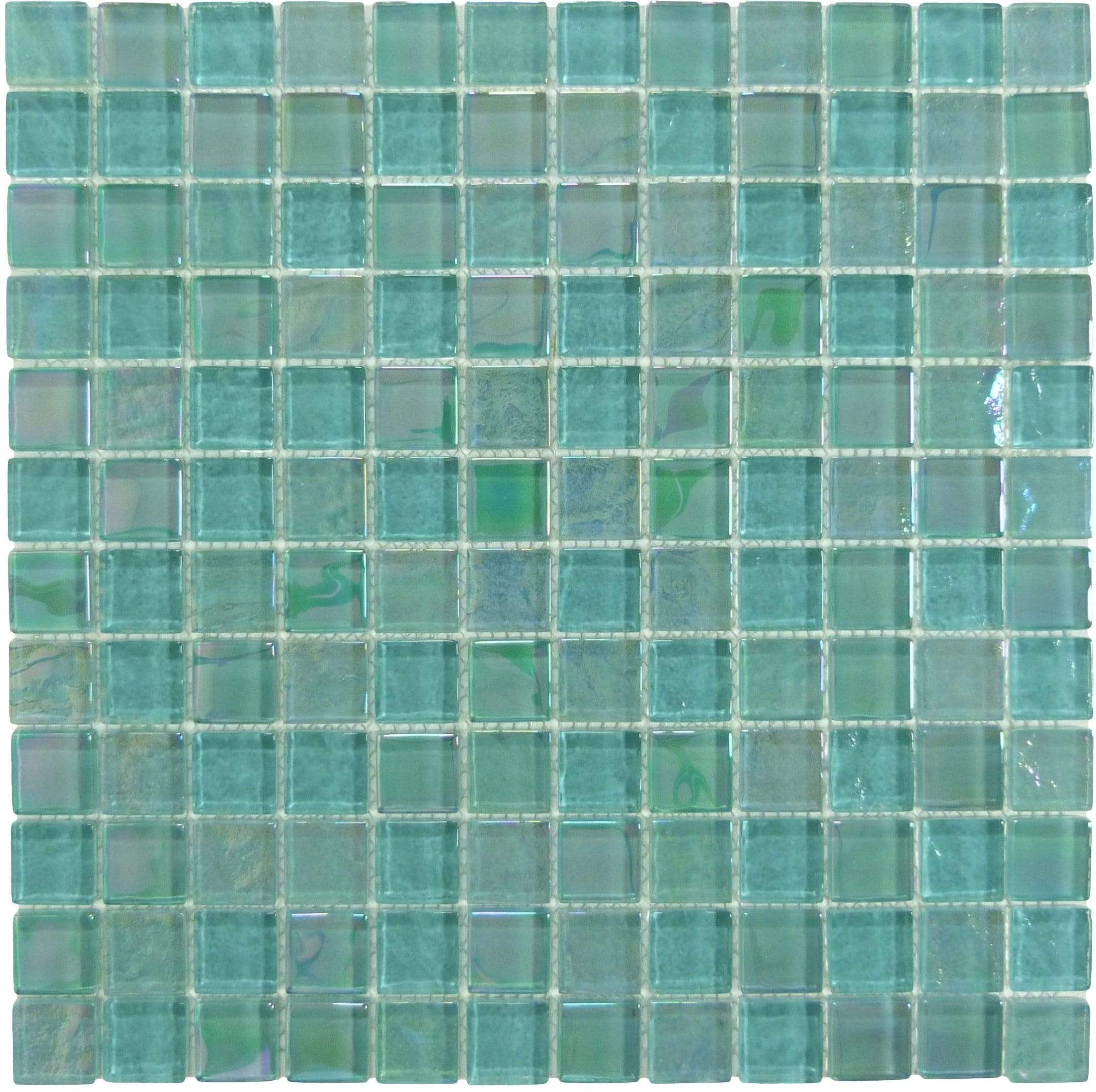 Tesoro Treasure Greenstone Green 1" x 1" Glossy & Iridescent Glass Pool ...