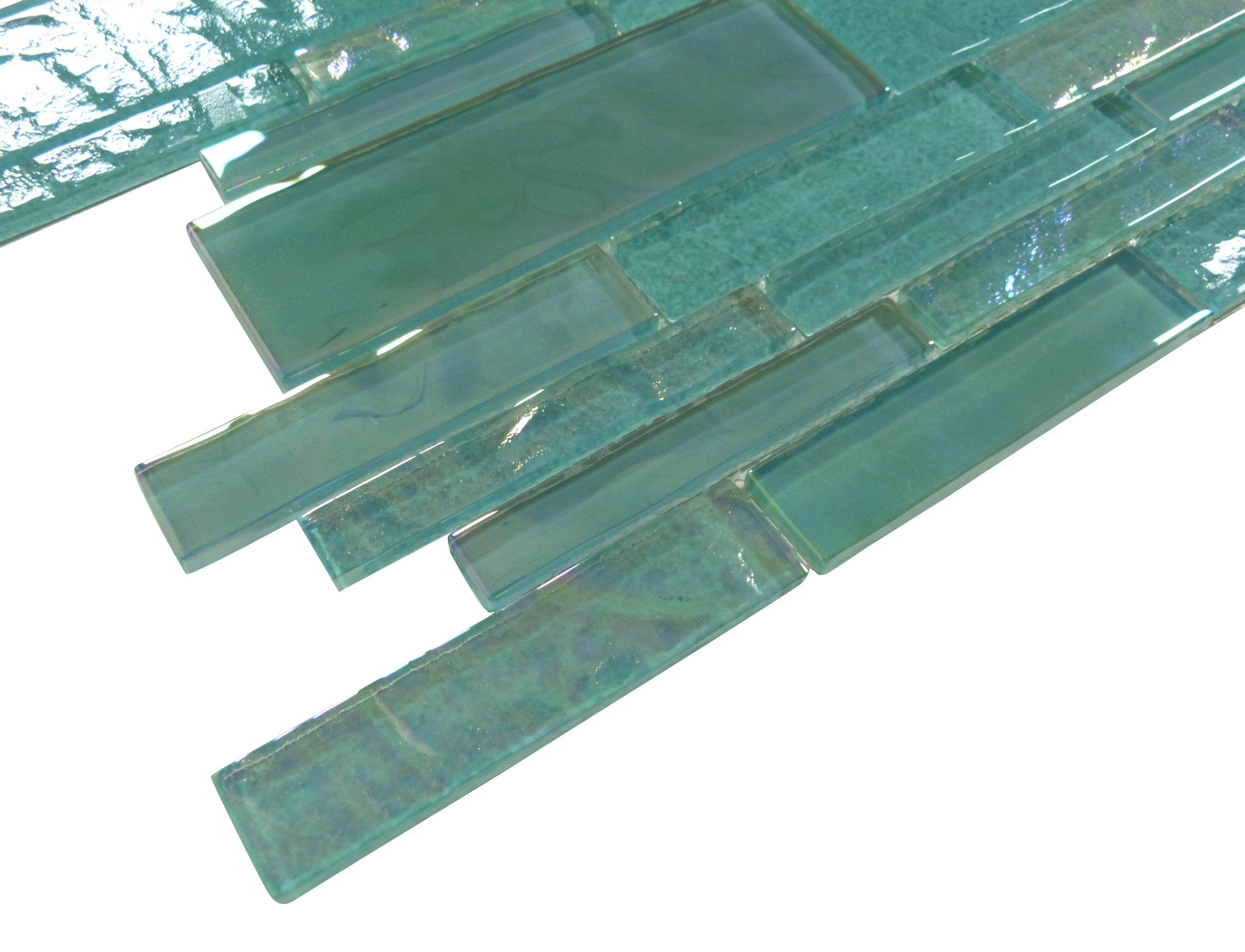 Tesoro Treasure Greenstone Green Linear Glossy & Iridescent Glass Pool ...