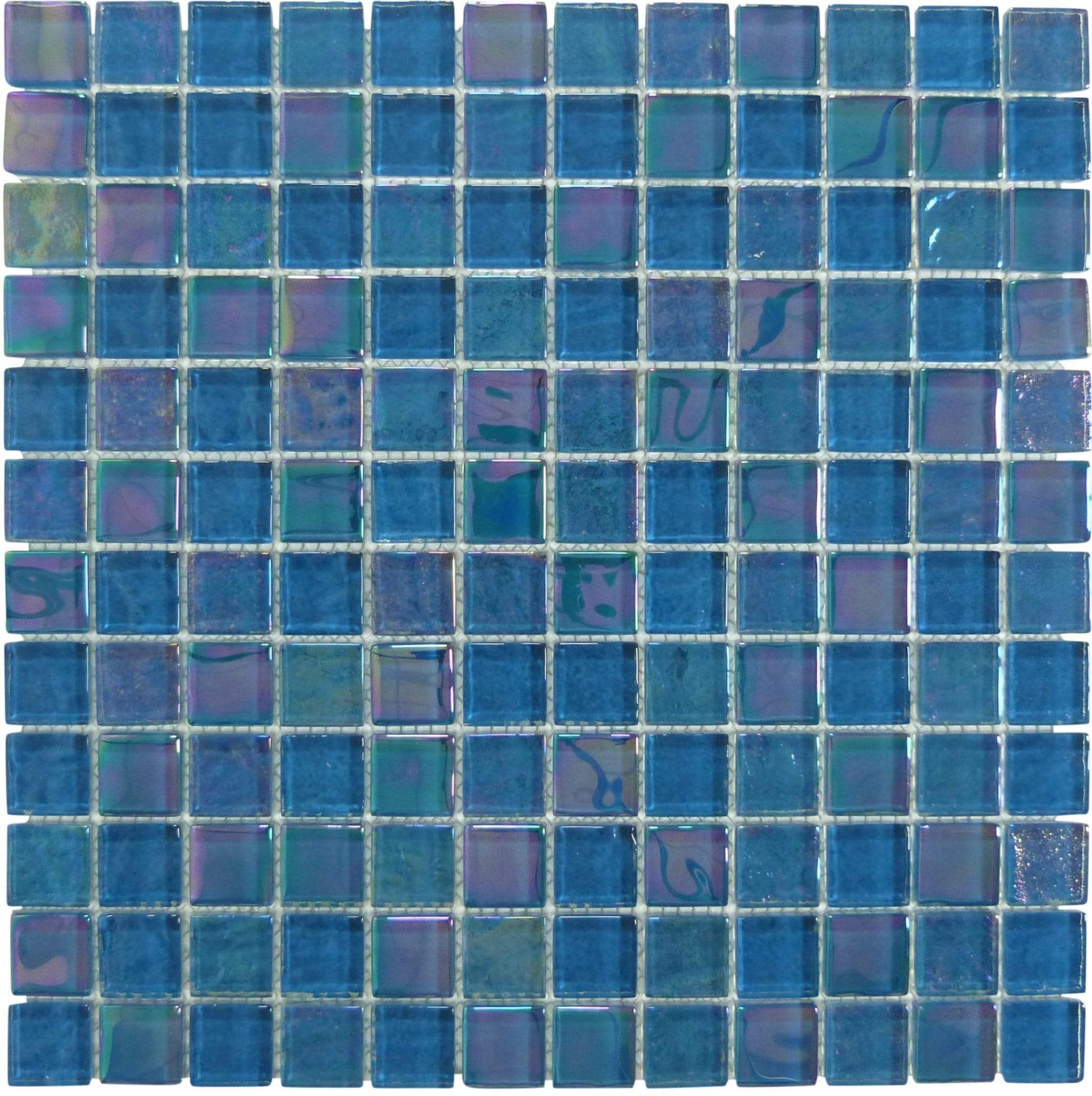 Tesoro Treasure Topazstone Blue 1" x 1" Glossy & Iridescent Glass Pool ...