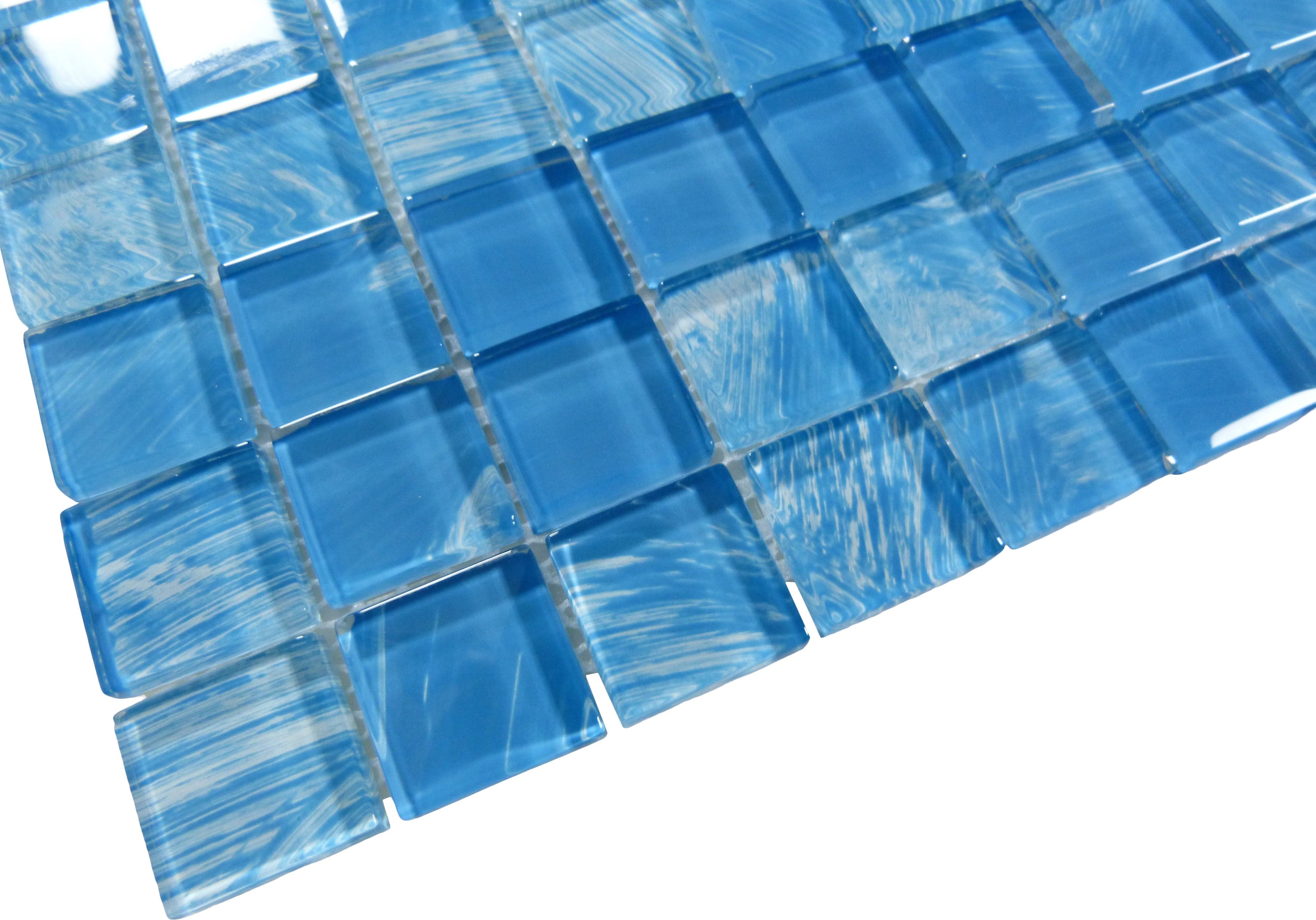 Tesoro Watercolors Turquoise 1x1 Glossy Glass Tile FINWATETURQ11