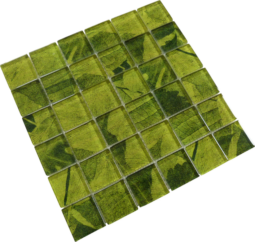 2'' x 2'' Green Glass Square Tile Glossy SL2