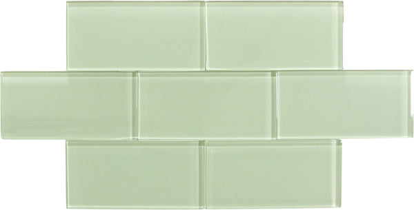 3'' x 6'' Green Glass Subway Tile Glossy CSA9