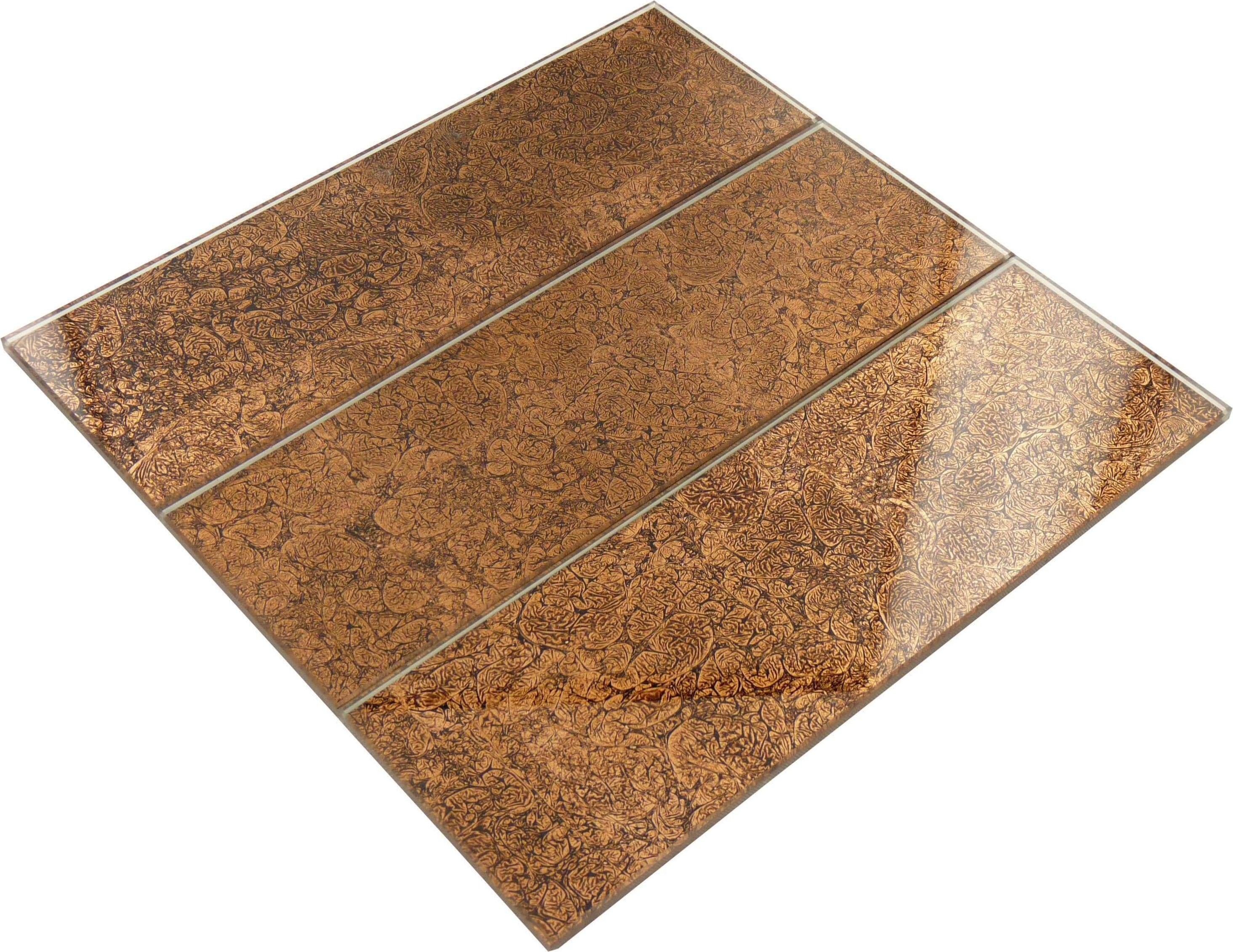 Amber Foiled 4" x 12" Glossy Glass Subway Tile CSB16