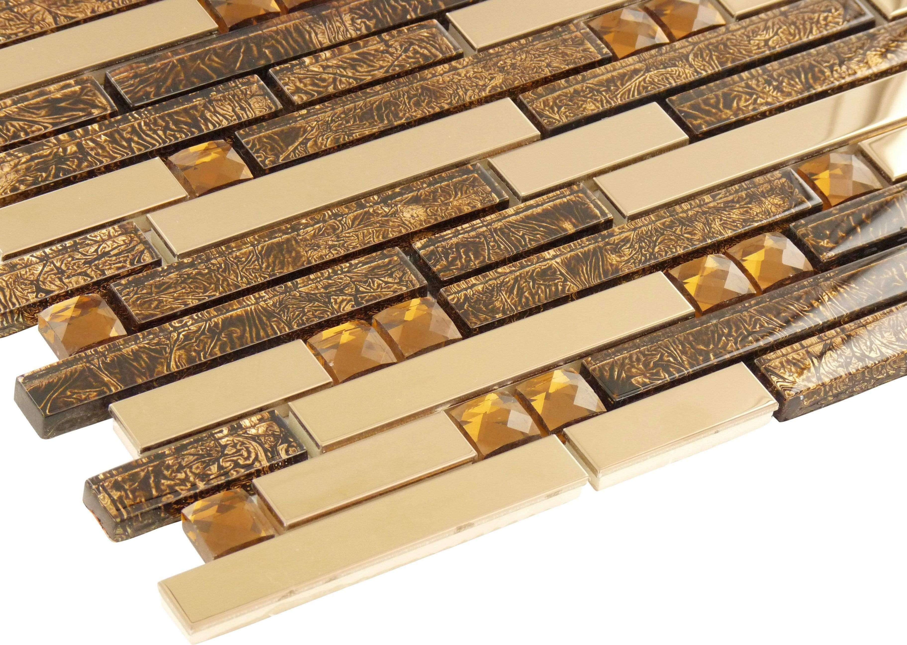 Brown Glass Tile | Glass Brick & Metal Tile Backsplash