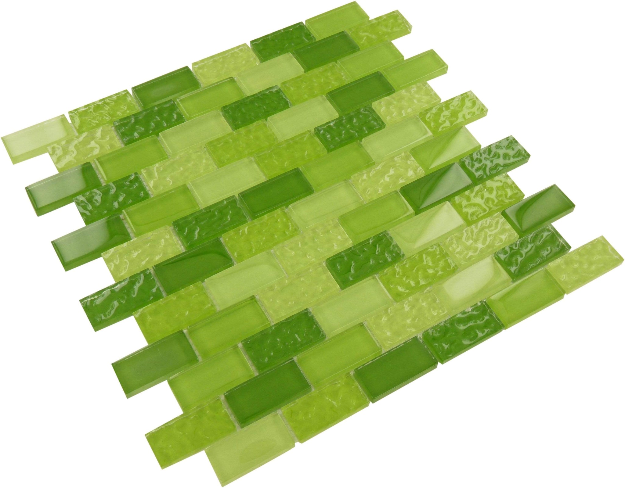 Crystile Green Blend Uniform Rippled Glossy Glass Tile RCE2