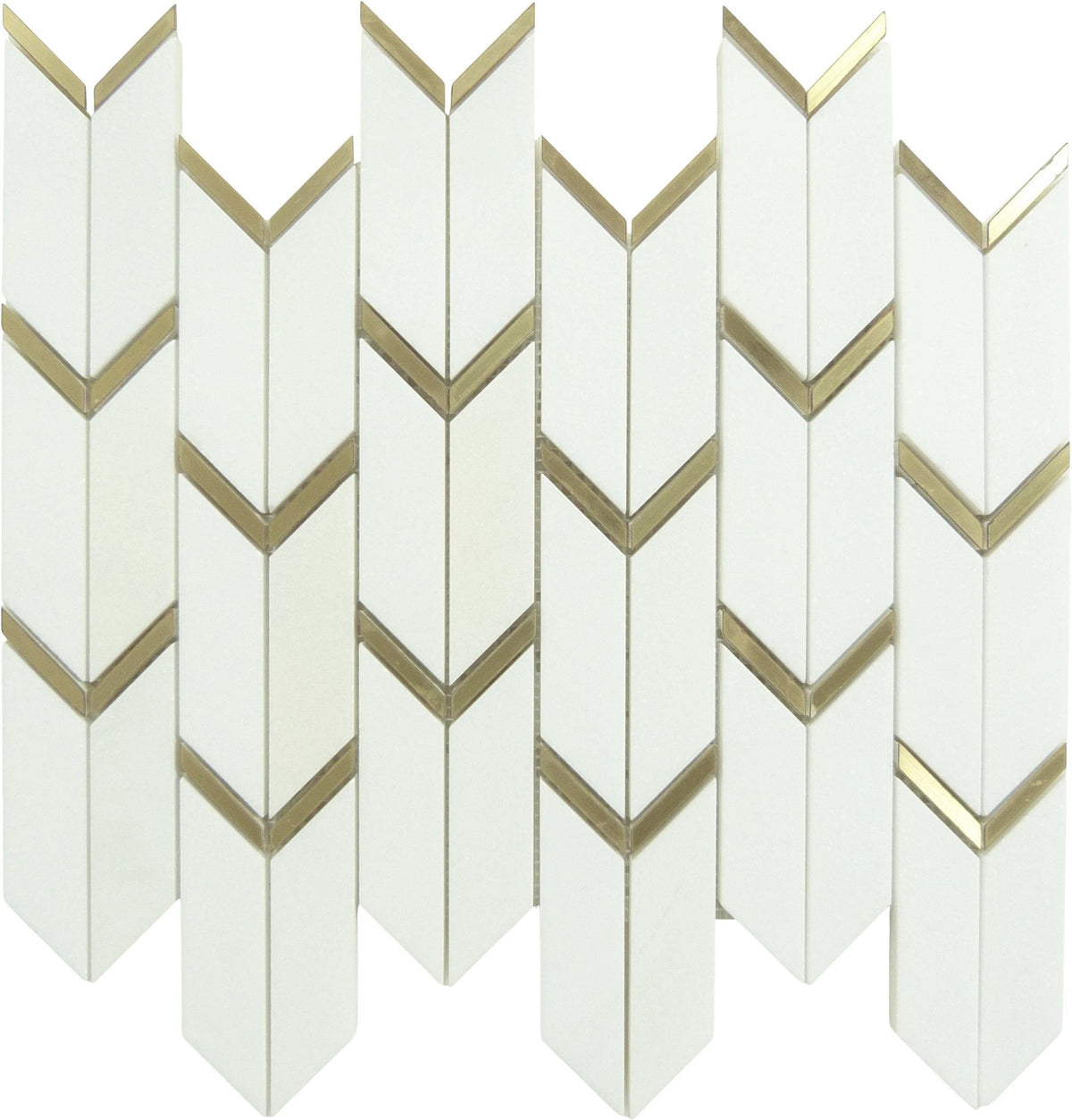 Dolomite White Marble and Gold Metal Chevron Stone Tile | Oasis Tile
