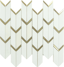 Dolomite White Marble and Gold Metal Chevron Stone Tile | Oasis Tile