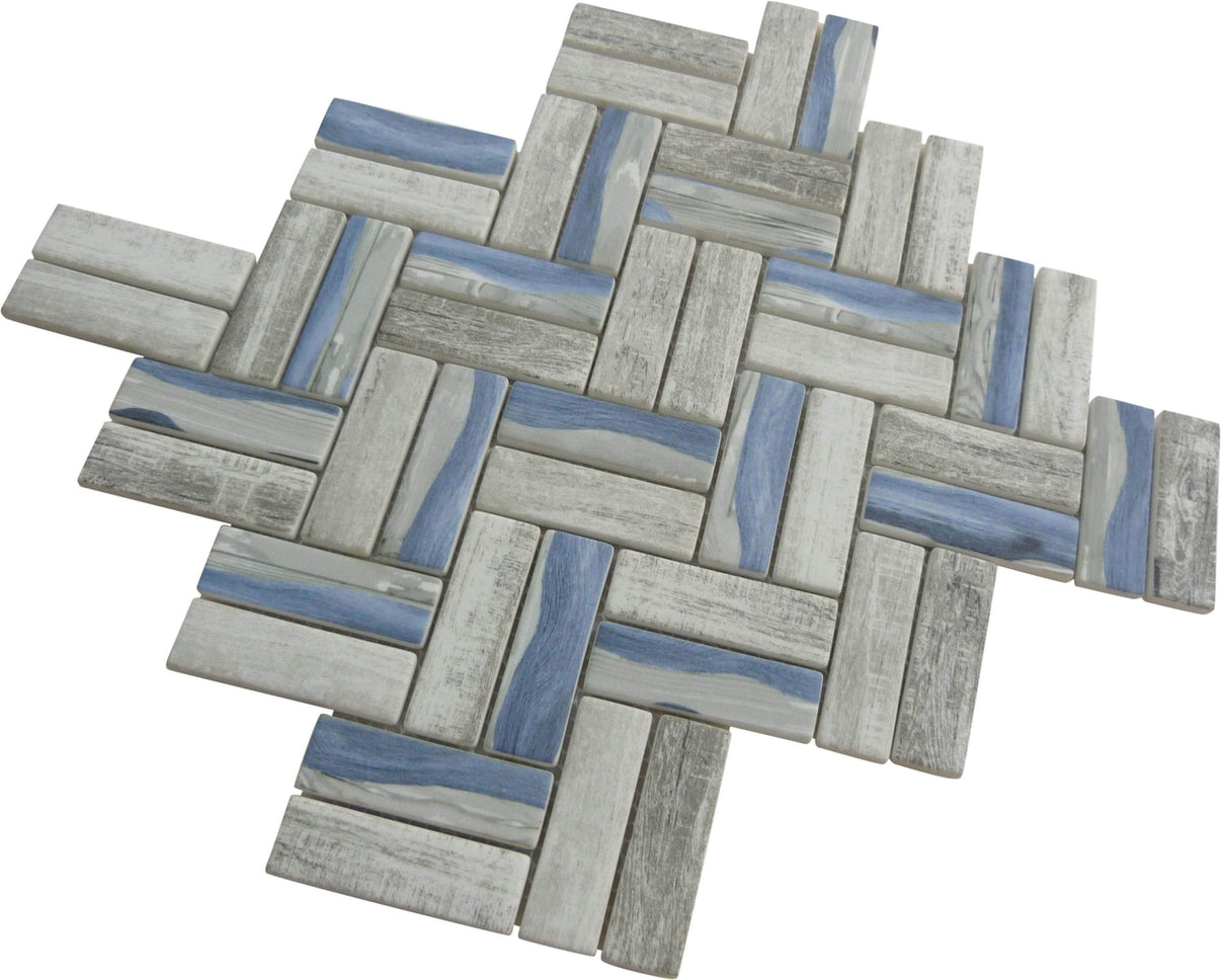 Herringbone Blue Matte Glass Tile REGL9