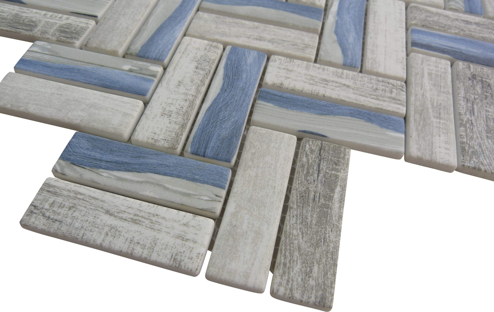 Herringbone Blue Matte Glass Tile REGL9