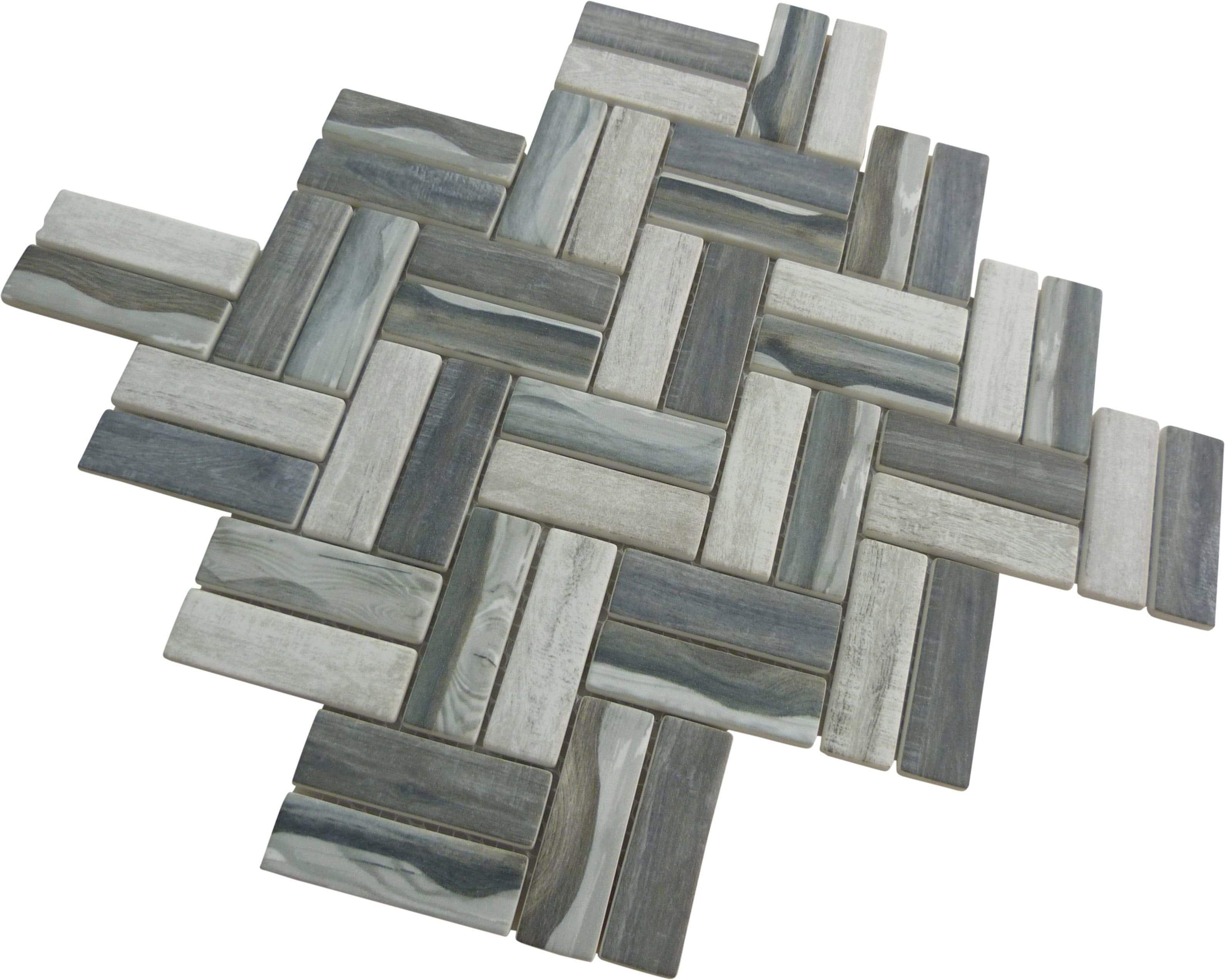 Herringbone Grey Matte Glass Tile REGL8