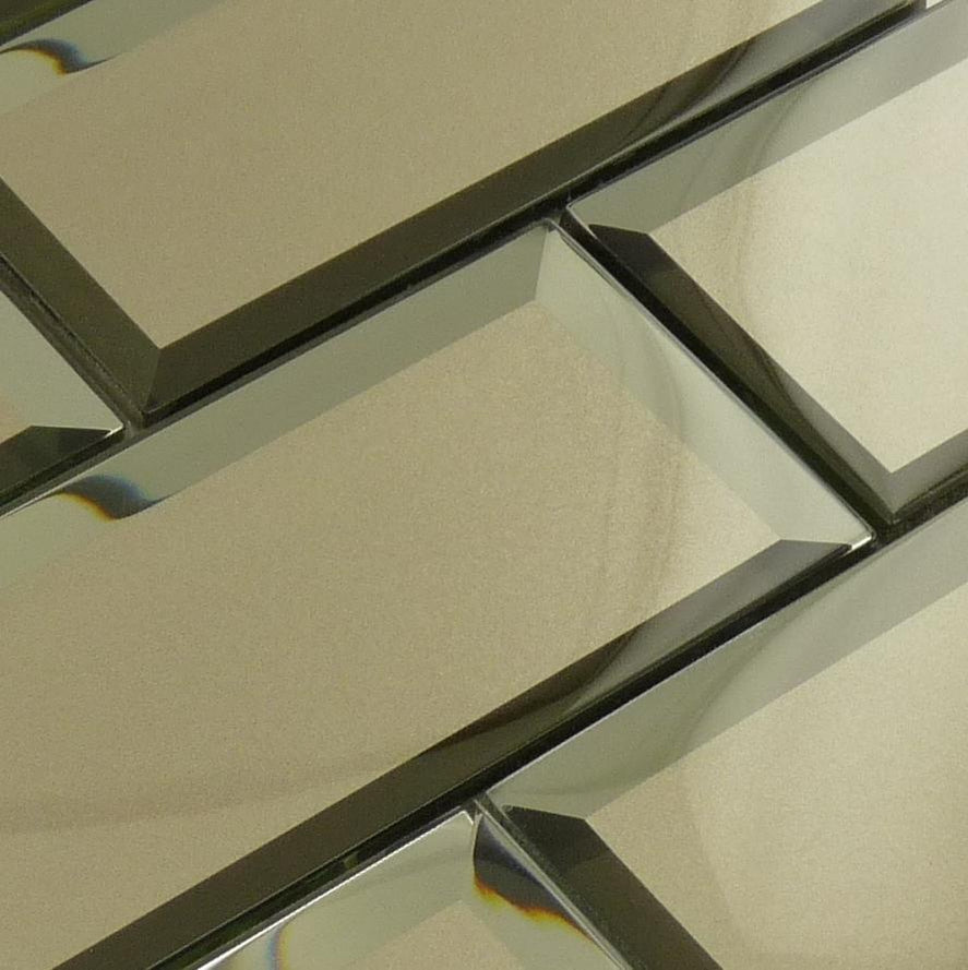 Inverted Beveled Mirror 3" x 6" Bronze Metallic Glossy Glass Tile RBM2