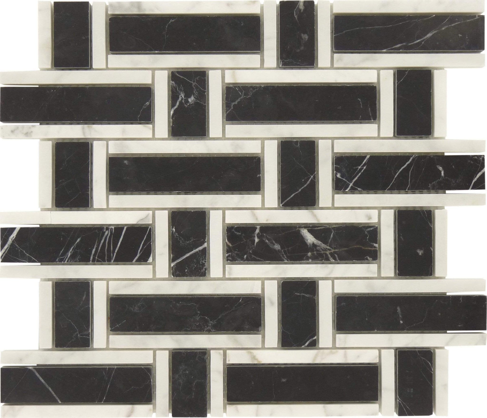 Martha Black Marquina and White Carrara Polished Stone Tile NEA1