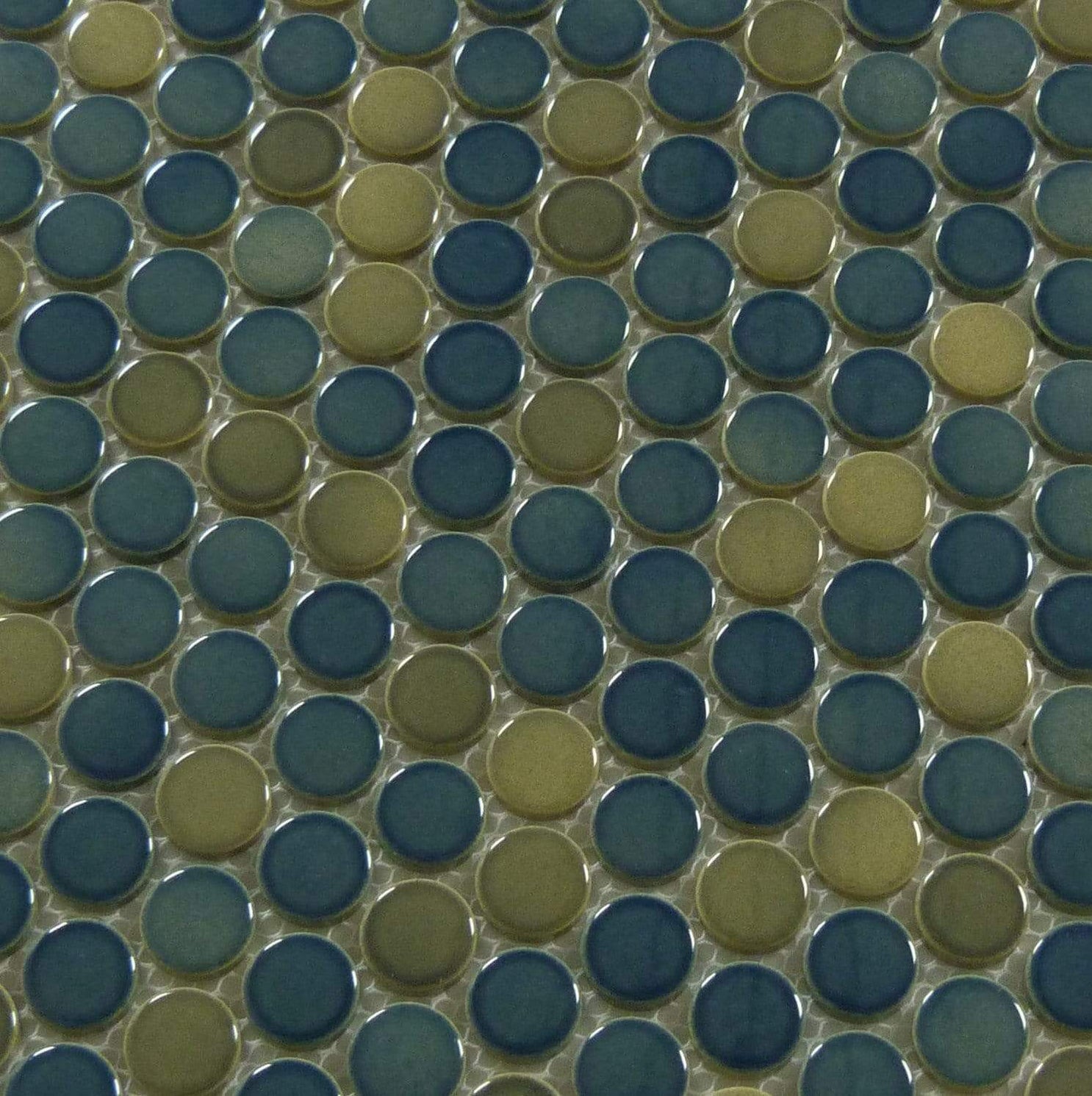 Mixed Blue Penny Circle Round Glossy Porcelain Tile JAPM301