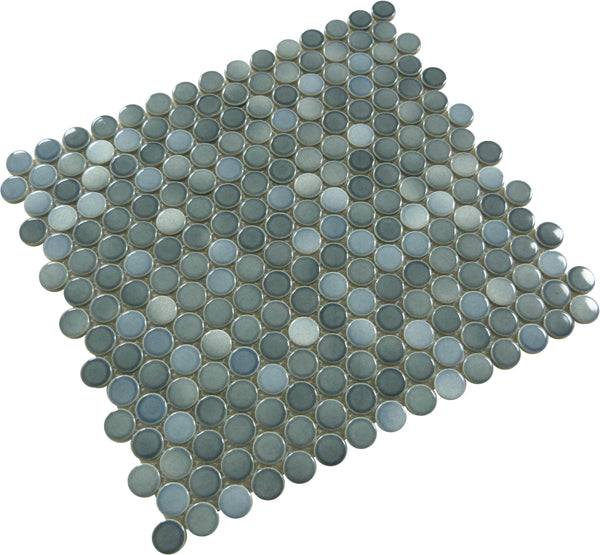 Mixed Grey Penny Circle Round Glossy Porcelain Tile JAPM302