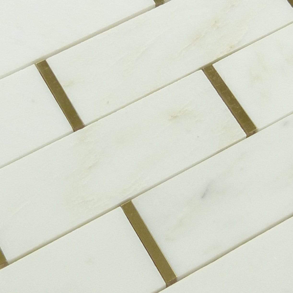 Natural Bianco White and Gold Metal Brick Subway Stone Tile NBG2