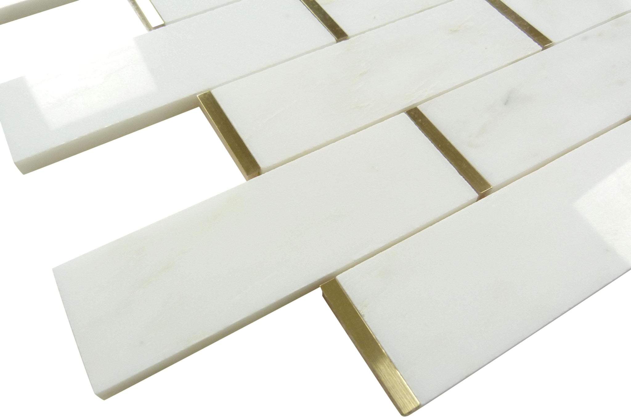 Natural Bianco White and Gold Metal Brick Subway Stone Tile NBG2