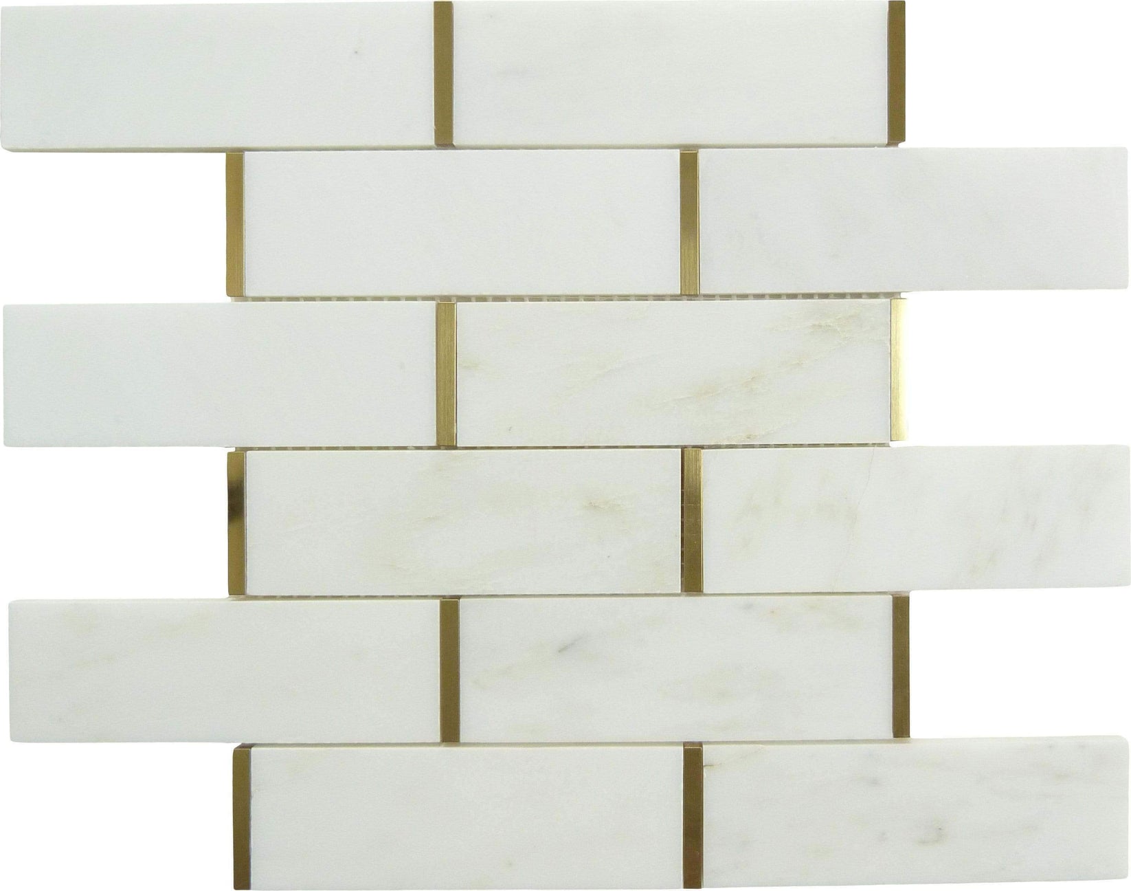 Natural Bianco White and Gold Metal Brick Subway Stone Tile NBG2