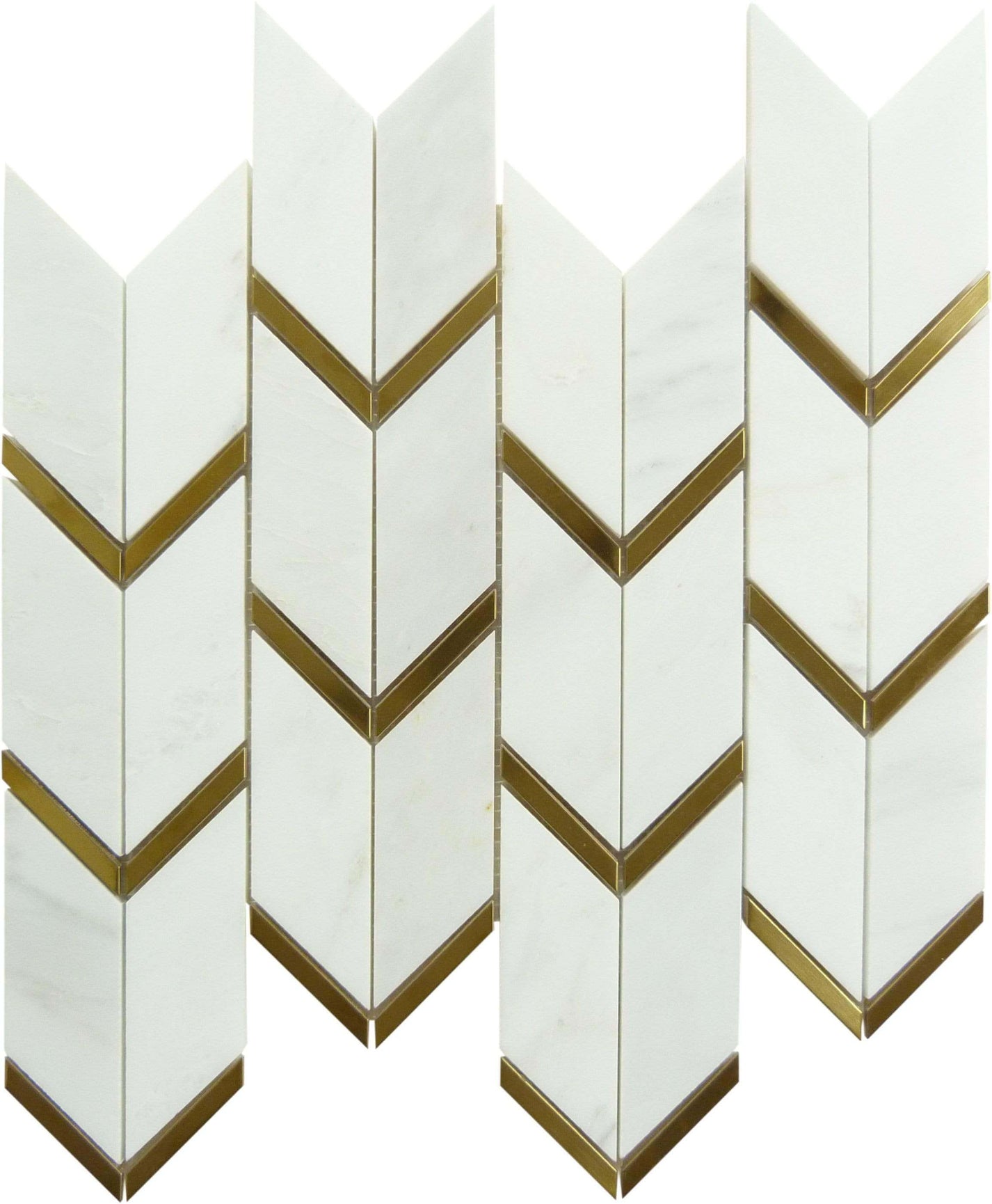 Natural Bianco White and Gold Metal Chevron Stone Tile NBG3