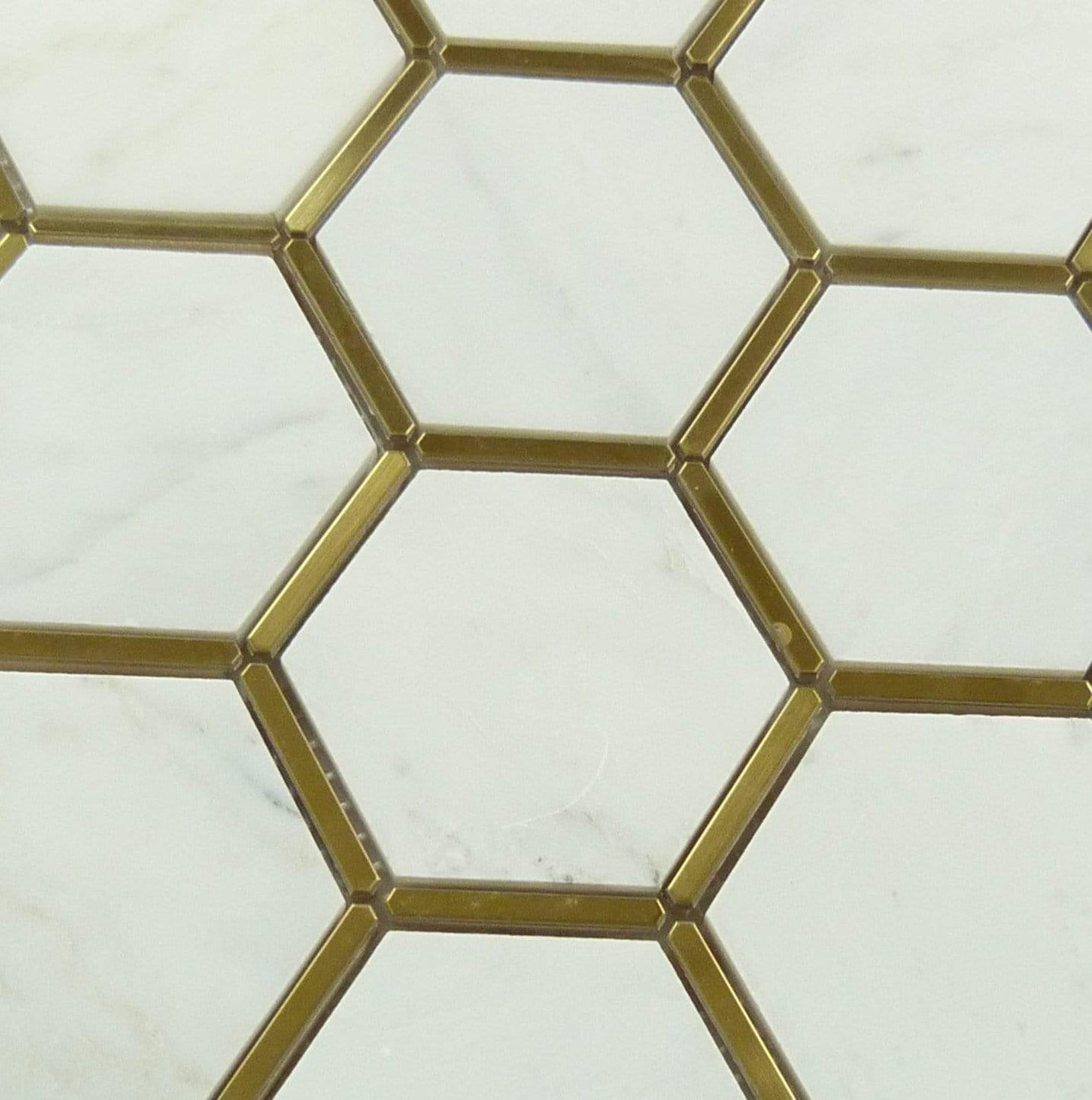 Natural Bianco White and Gold Metal Honeycomb Hexagon Stone Tile NBG6