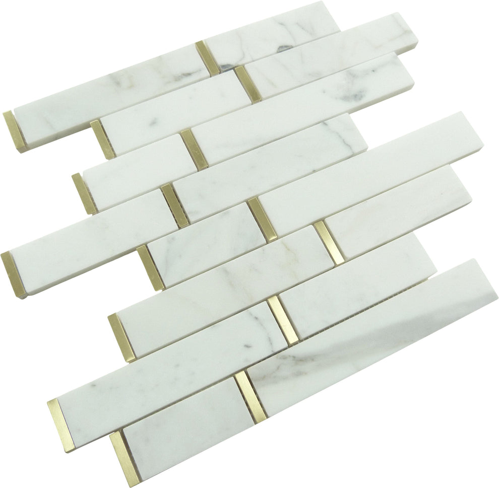 Natural Bianco White and Gold Metal Random Brick Stone Tile | Oasis Tile