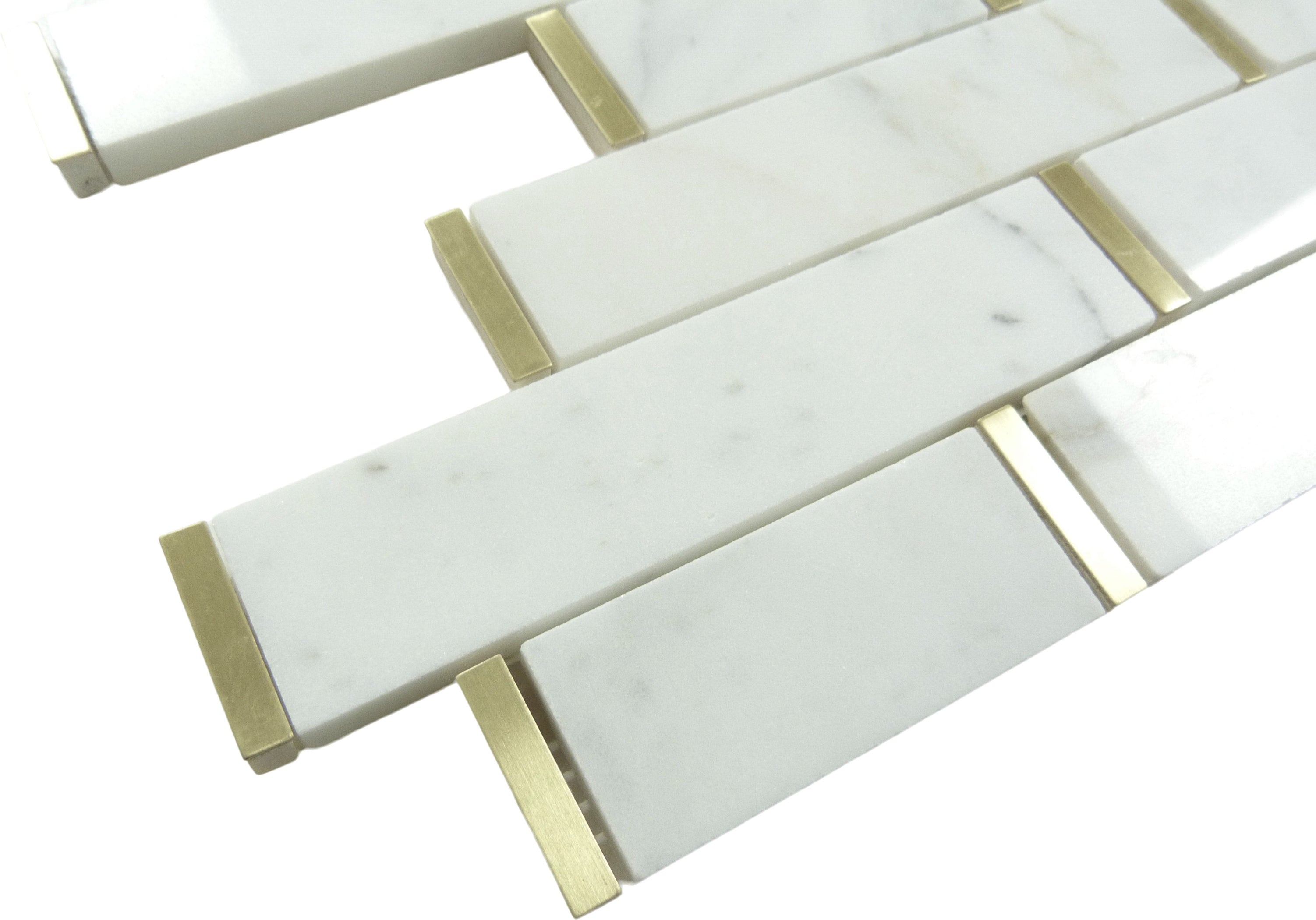 Natural Bianco White and Gold Metal Random Brick Stone Tile | Oasis Tile