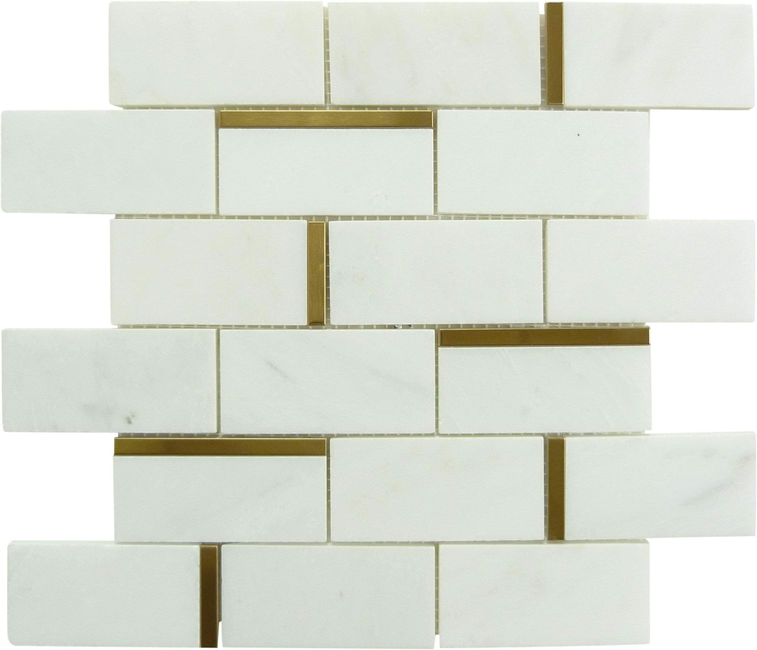 Natural Bianco White and Random Linear Gold Metal Brick Subway Stone ...