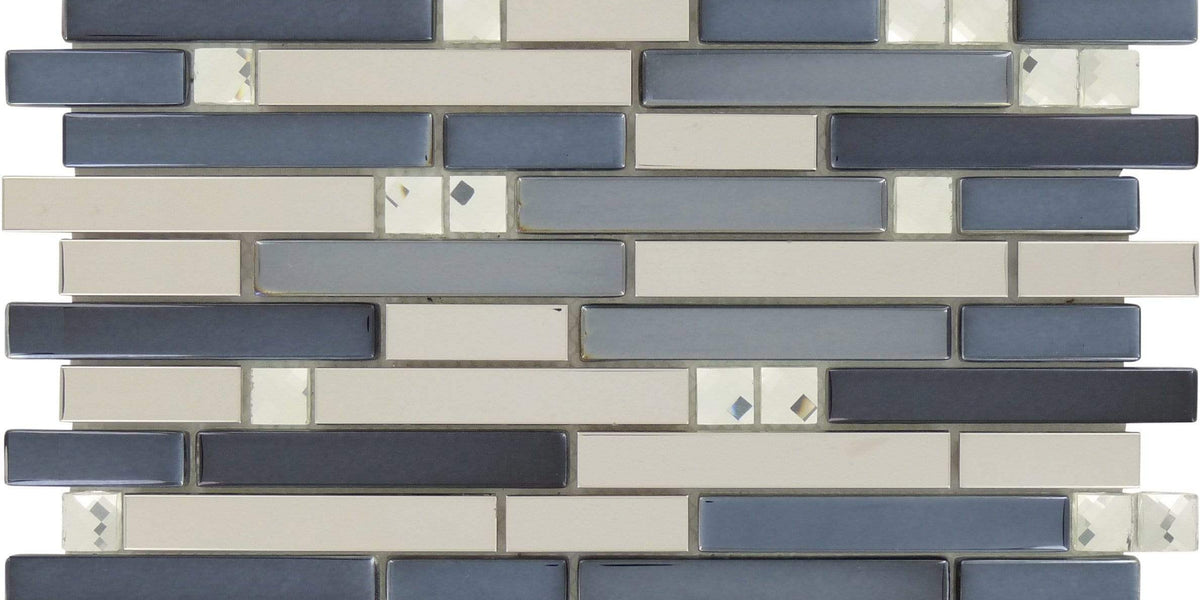 Random Bricks Black Glass & Metal Random Brick Tile Glossy DSS6