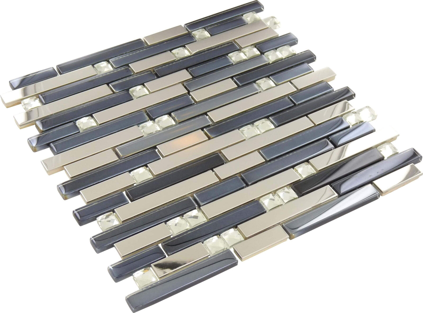 Random Bricks Black Glass & Metal Random Brick Tile Glossy DSS6