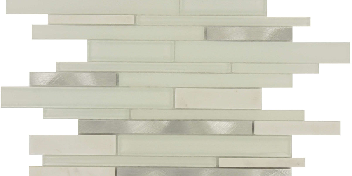 Random Bricks White Glass Stone and Metal Random Brick Tile Glossy and ...
