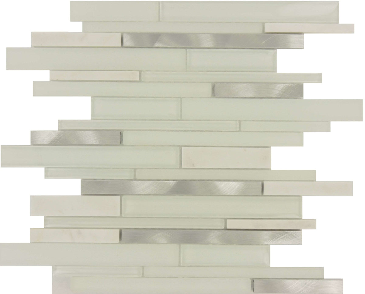 Random Bricks White Glass Stone and Metal Random Brick Tile Glossy and ...
