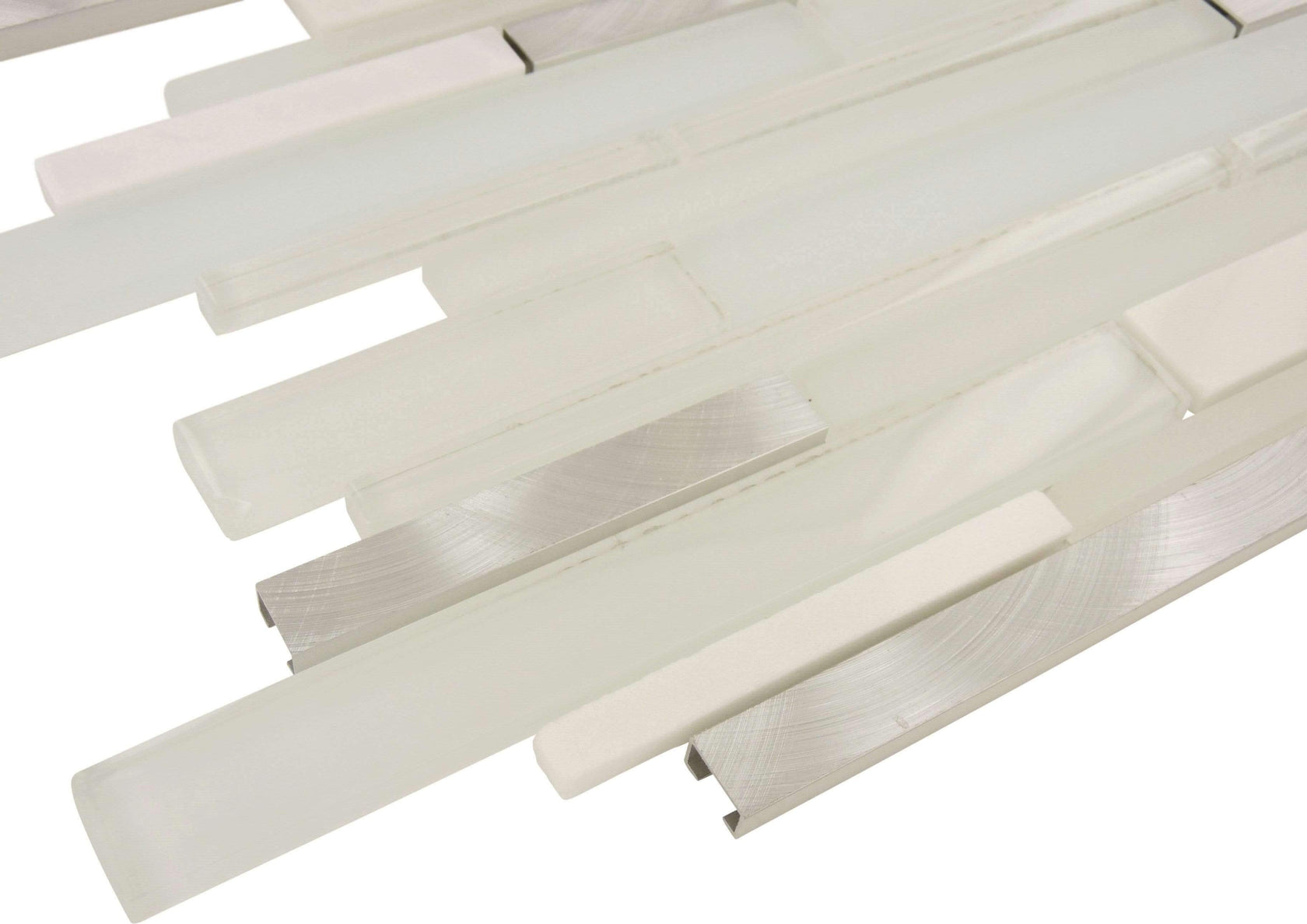 Random Bricks White Glass Stone and Metal Random Brick Tile Glossy and ...