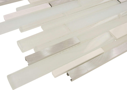 Random Bricks White Glass Stone and Metal Random Brick Tile Glossy and ...