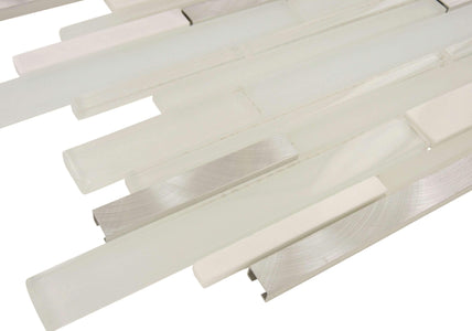 Random Bricks White Glass Stone and Metal Random Brick Tile Glossy and ...