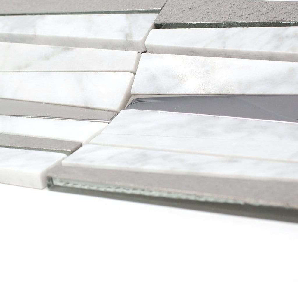 White Cararra Marble & Silver Glass Tile: DL2 | Shop Oasis