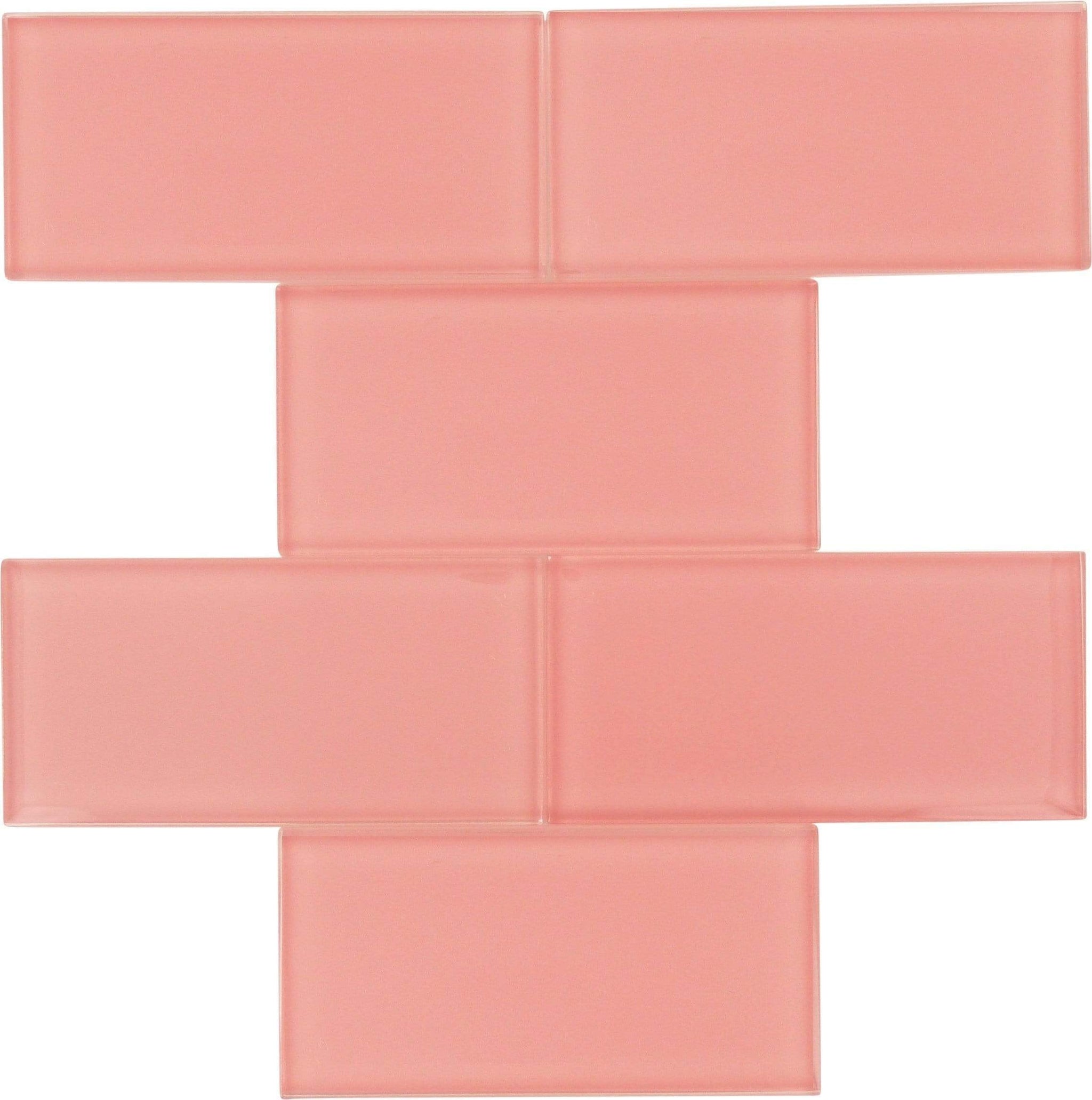 Salmon Colored Tile | 3"x6" Glass Subway Tile Backsplash