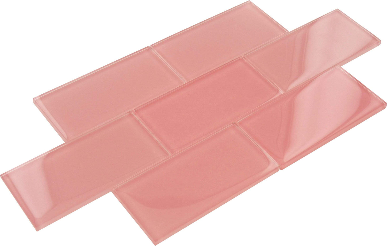 Salmon Colored Tile | 3"x6" Glass Subway Tile Backsplash