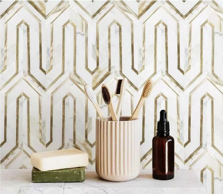 Tri Contour Carrara and Gold Metal Tile | Oasis Tile