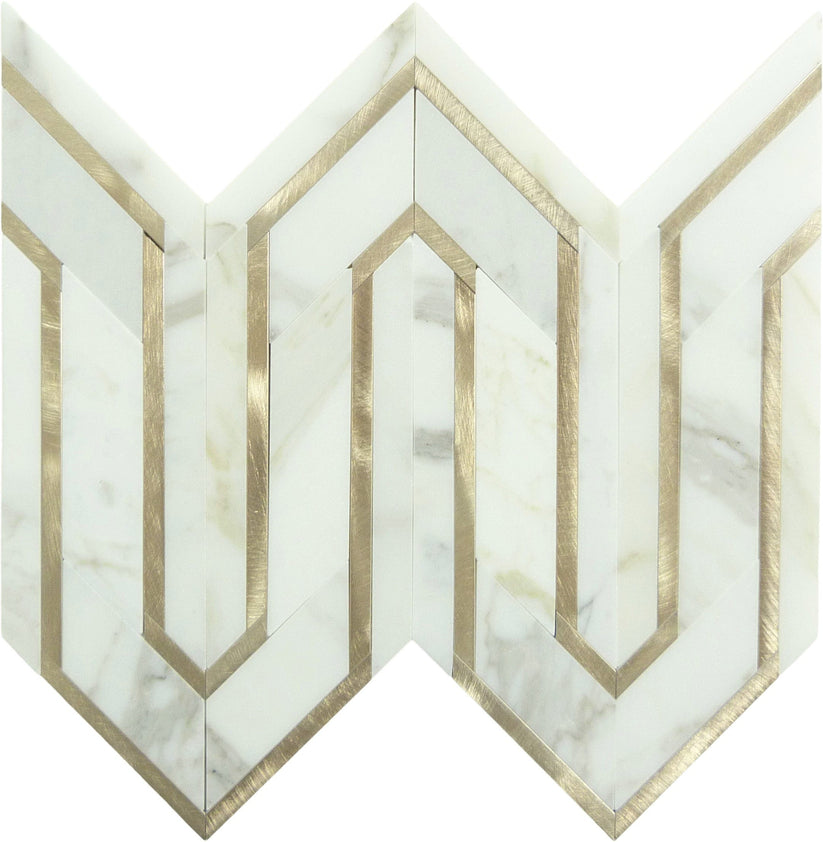 Tri Contour Carrara and Gold Metal Tile | Oasis Tile
