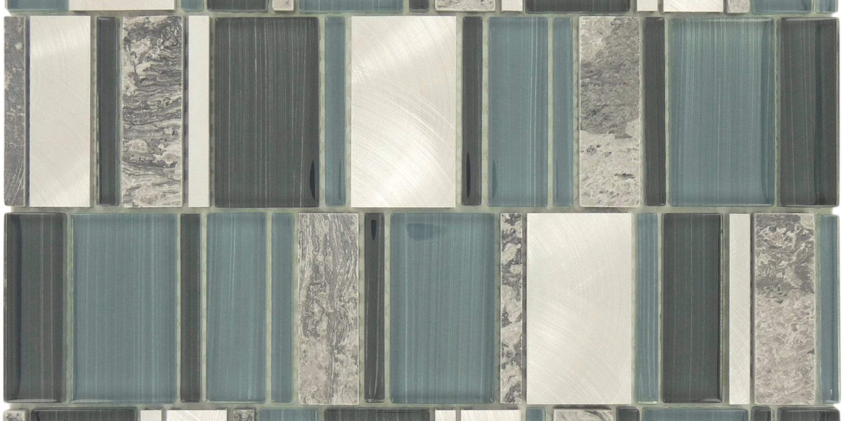 Unique Shapes Grey Glass Stone & Metal Unique Shapes Tile Glossy ...