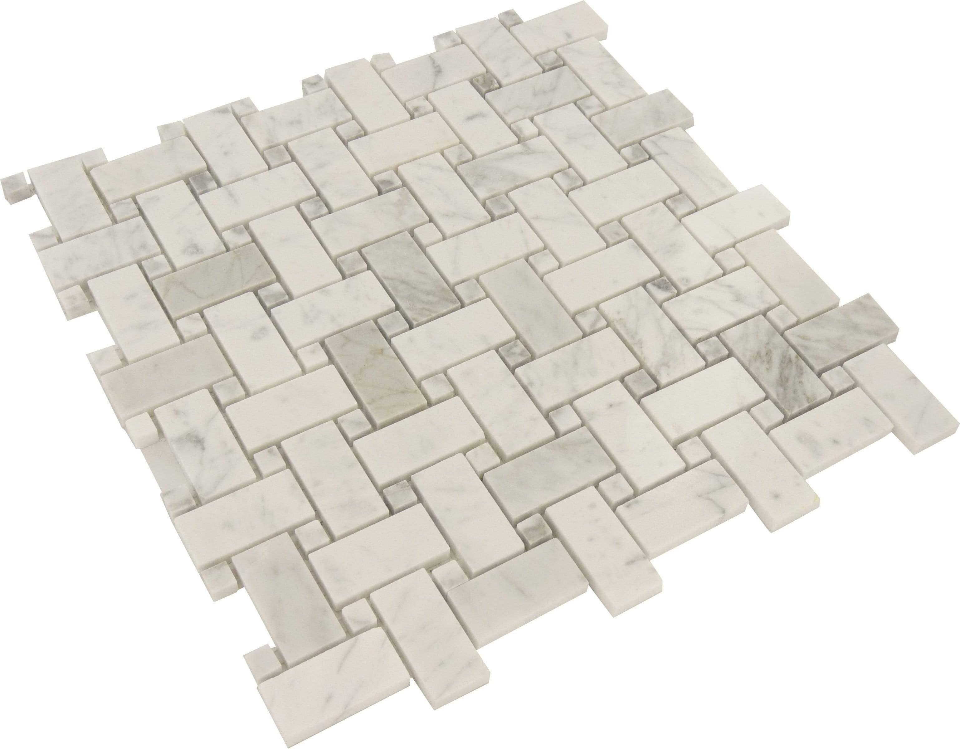 White Basket Weave Tile | Carrara White Tile | Glass Tile Oasis